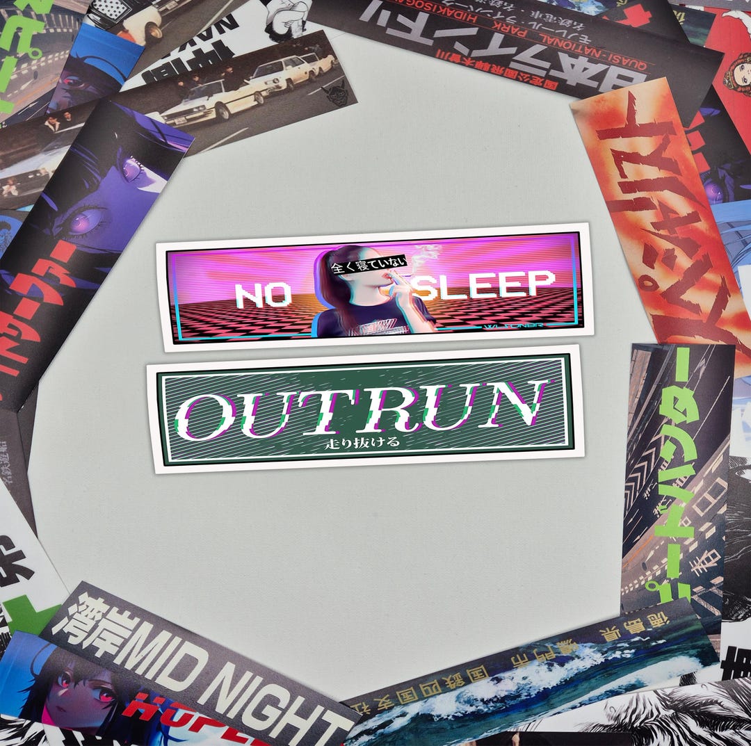 No Sleep Outrun Vaporwave JDM Decal, Sticker Set, Car Bumper Decal ...
