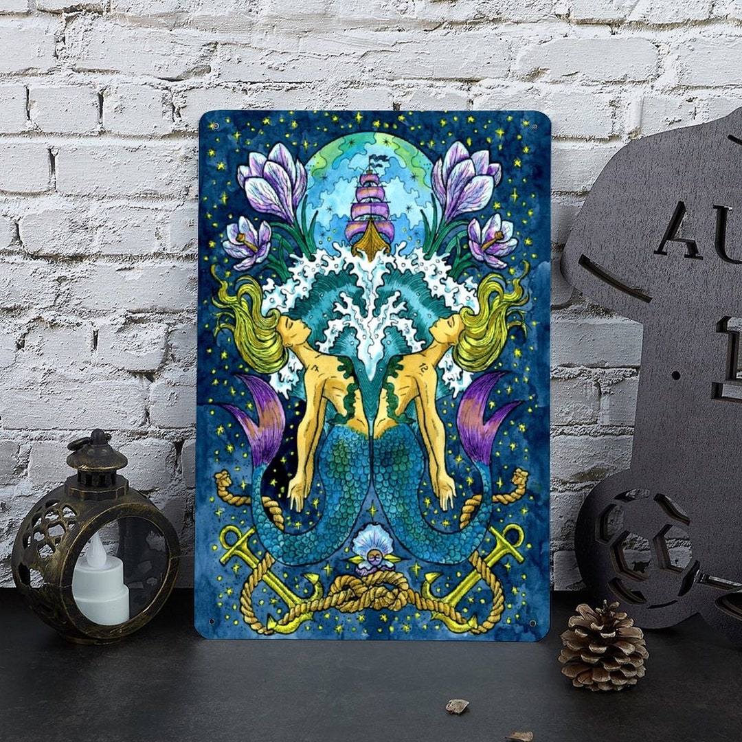 Vintage Mermaid Metal Sign Mermaids Retro Wall Plaque Decor Mermaid ...