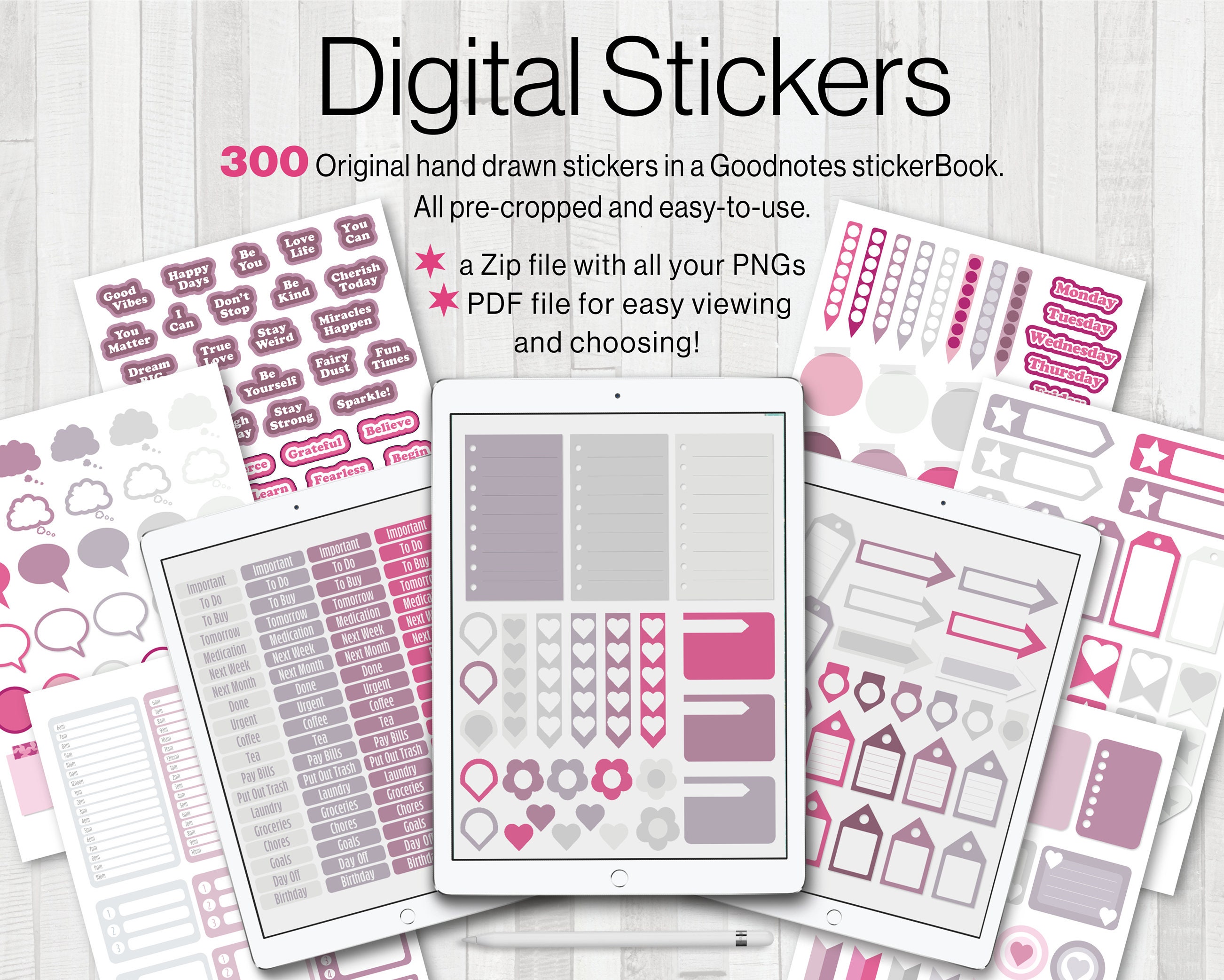 300 Digital Stickers, Goodnotes and Notability and Printable, Digital ...