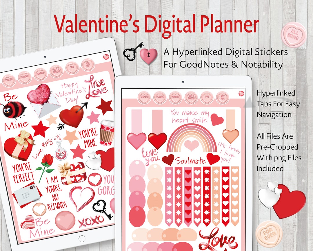 400 Digital Valentine Stickers, Printable, Goodnotes and Notability ...
