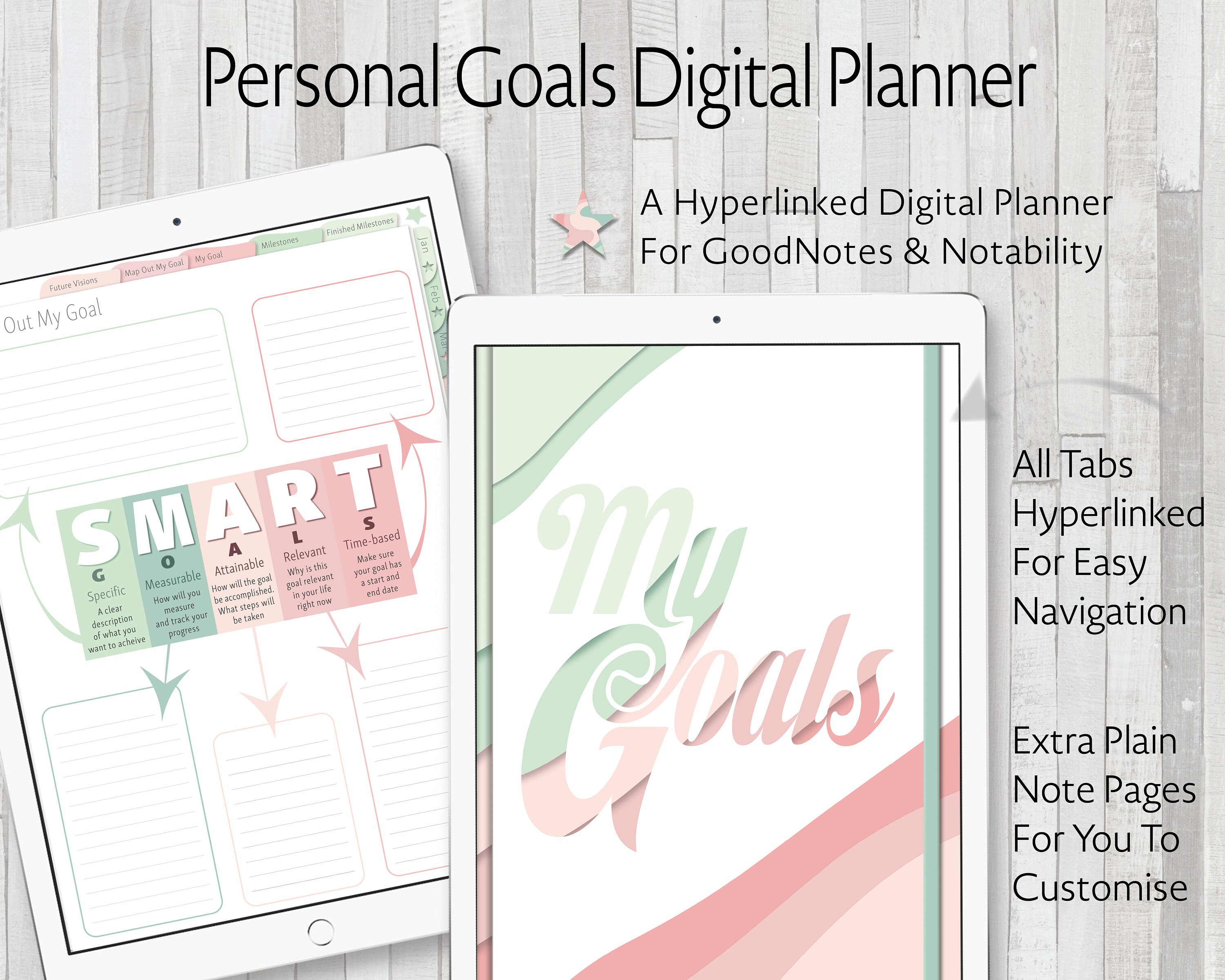 Life Goals Digital Planner: Goodnotes iPad Calendar, Stickers (PDF) - Etsy