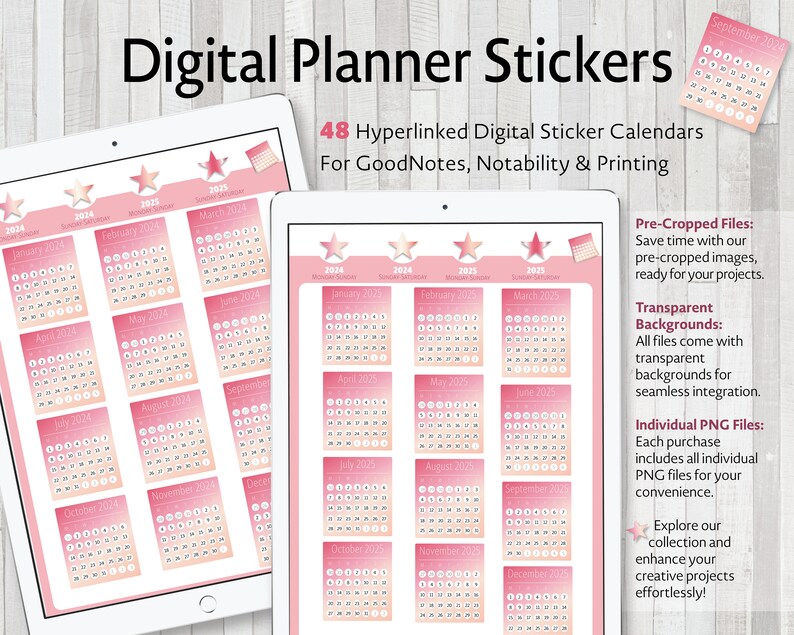 Calendar Stickers 2024 2025, Printable, Pdf Download, Cute Calendars ...