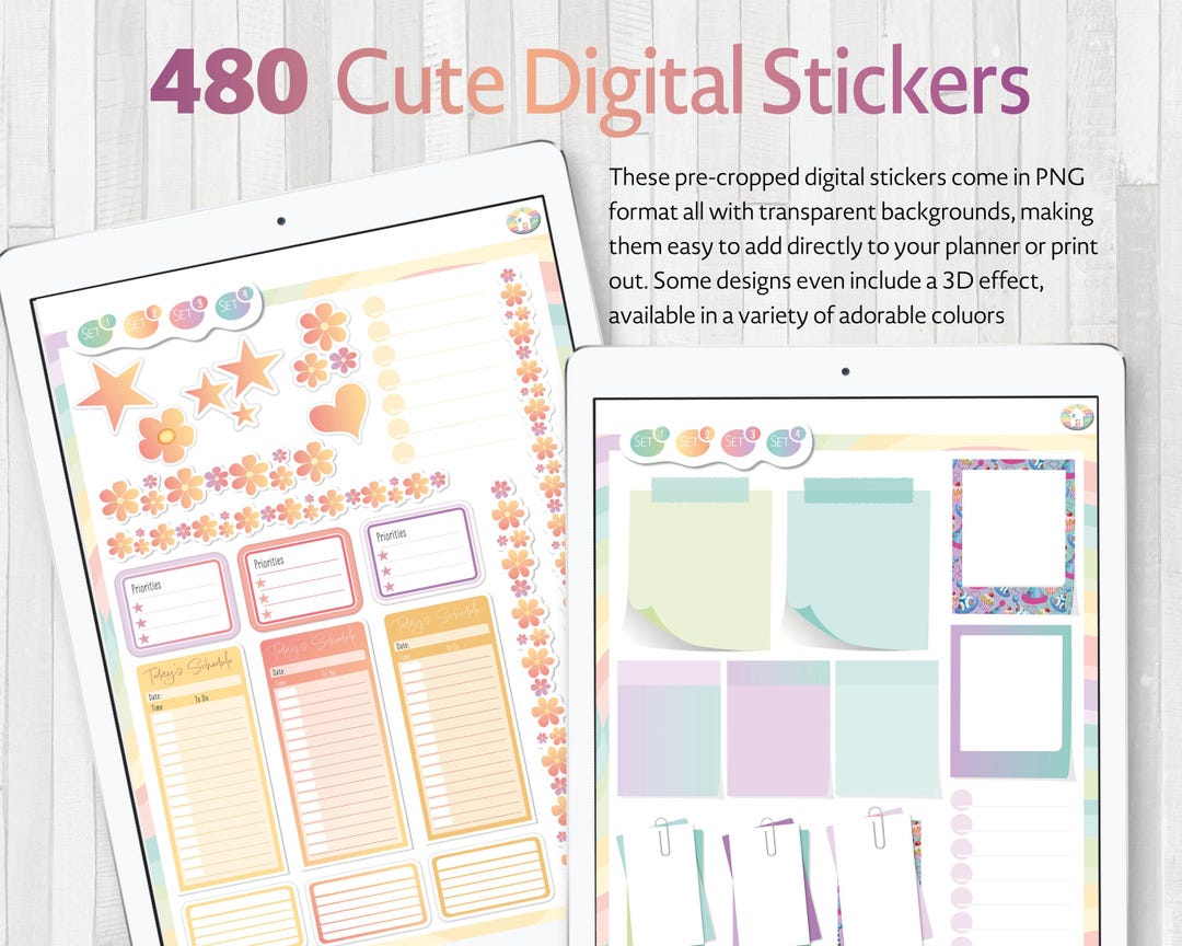 480 Digital Stickers for Goodnotes & Notability | Cute Printable ...