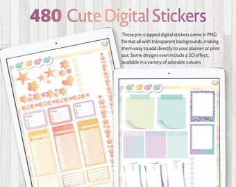 480 Digital Stickers for Goodnotes & Notability | Cute Printable ...