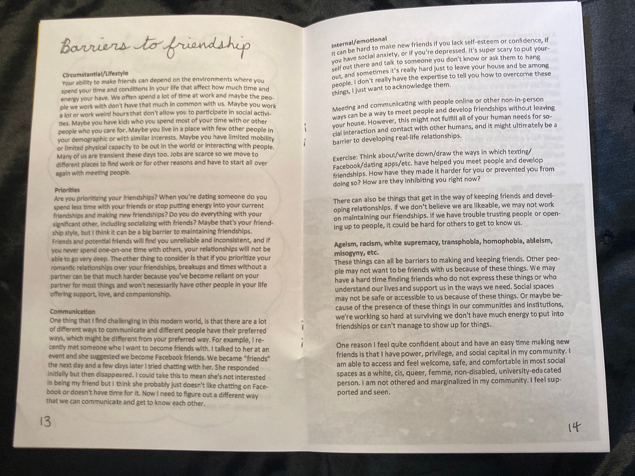 Amanda's Guide to Making Friends Zine and Workbook About Friendship and ...