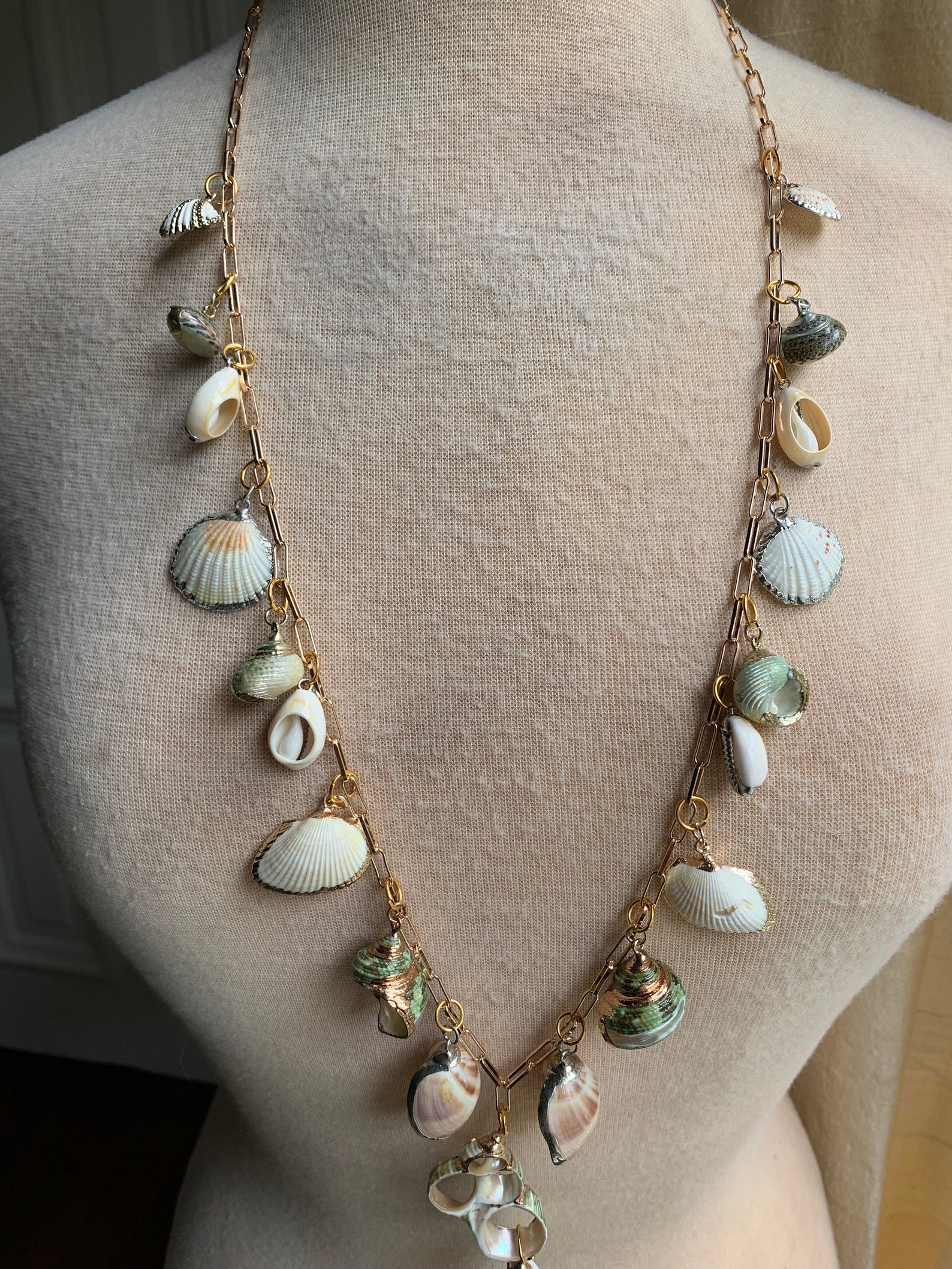 Sweet Olive Shell Charms on Gold Paperclip Necklace - Etsy
