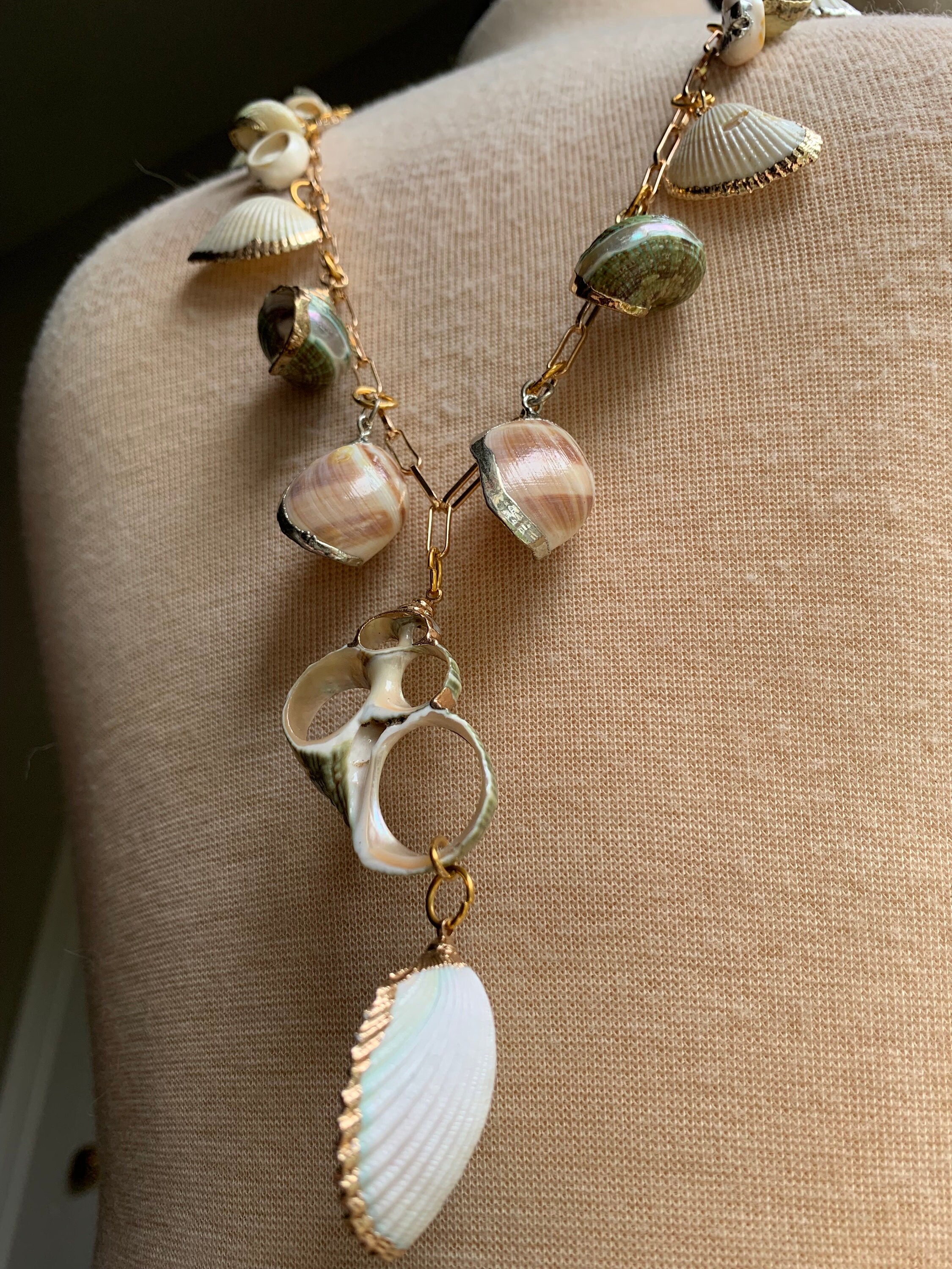 Sweet Olive Shell Charms on Gold Paperclip Necklace - Etsy