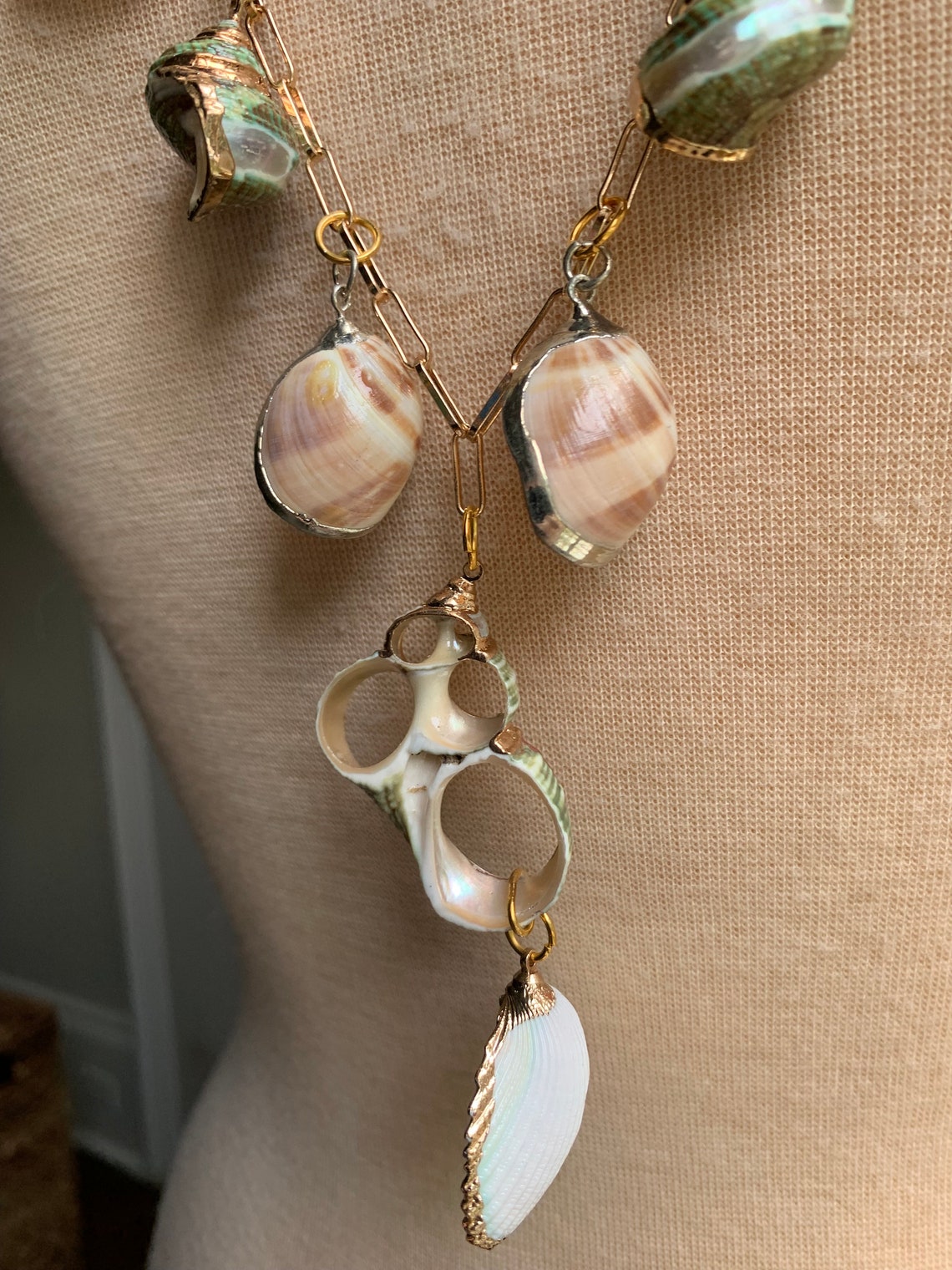 Sweet Olive Shell Charms on Gold Paperclip Necklace - Etsy