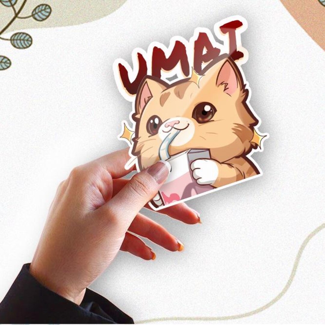 Umai Cat Digital Sticker, Cute Drinking Cat Art, Funny Cat Lover Gift ...