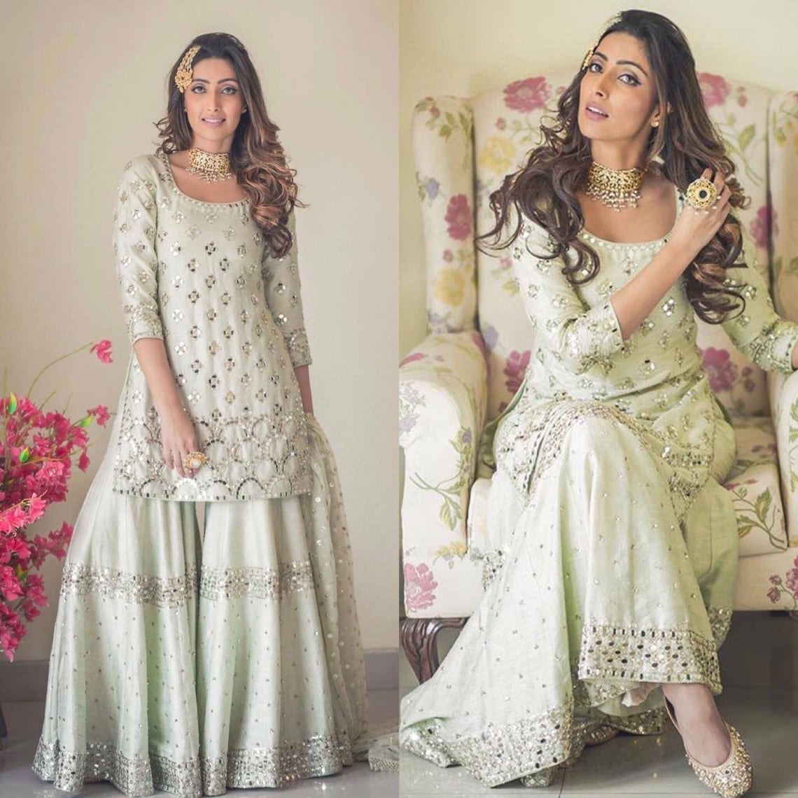 White Sharara and Kurta Pair With Dupptta Indian Dress for Women Gift ...