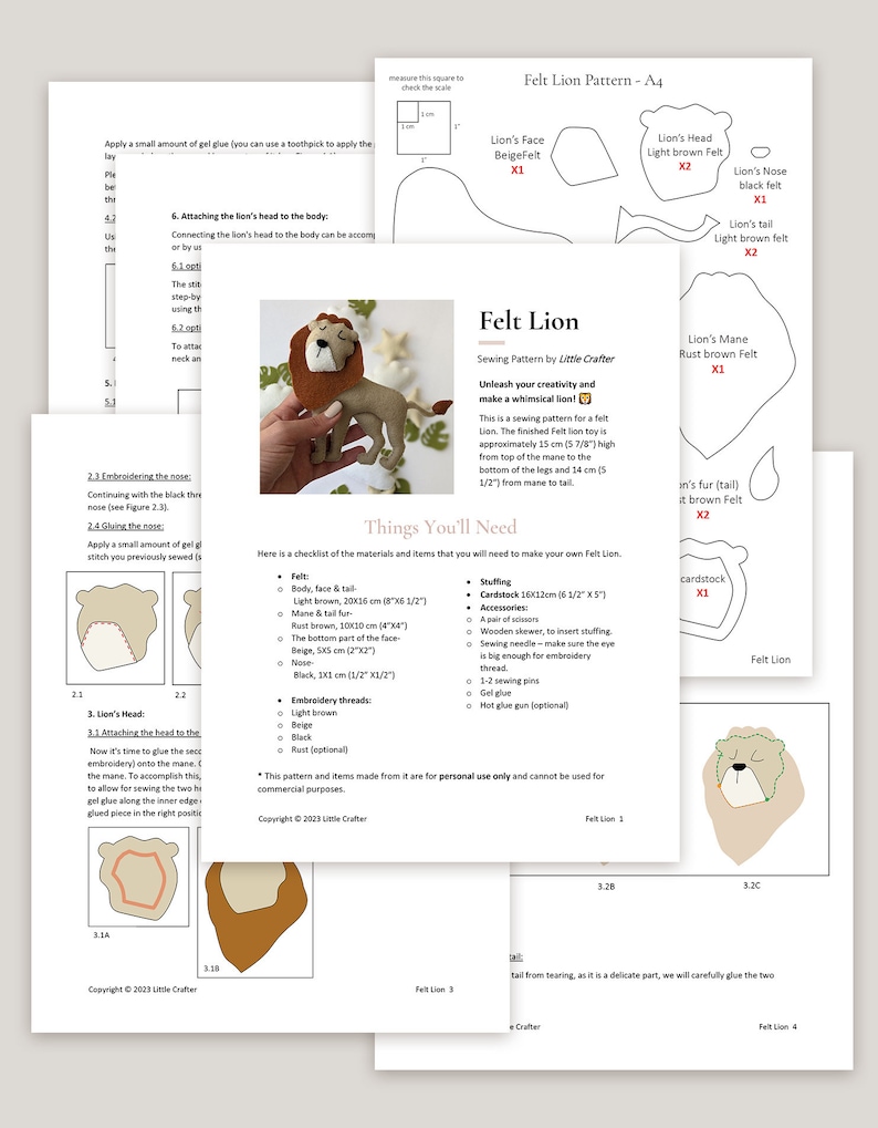 Lion Felt Pattern, Lion Felt PDF Pattern, Lion Felt Toy, Felt Lion SVG ...