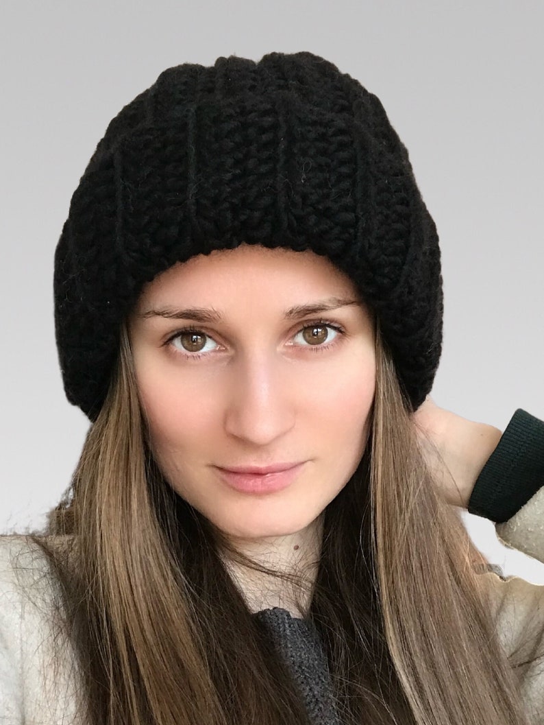 Warm Crochet Chunky Beanie Womans Thick Double Edge Hat Plushy Cozy ...