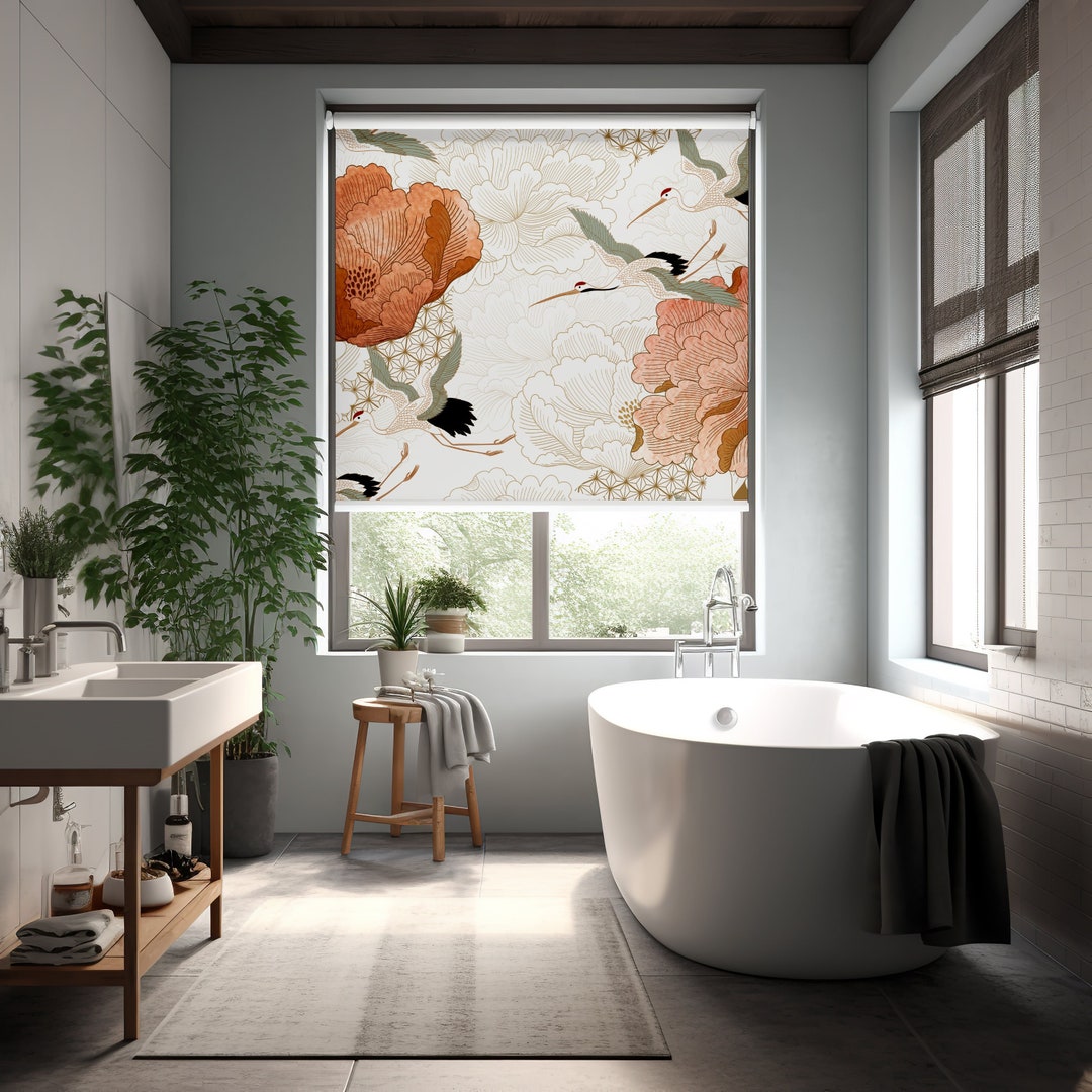 Japanese Crane Roller Blind: Floral Window Shade, Custom Sizes - Etsy