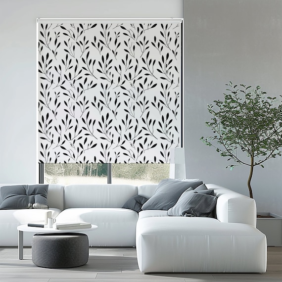 Black and White Botanical Roller Shades Custom Window Blinds Bathroom Window Treatments for Bay Windows Door Curtains Blackout Shades Etsy UK