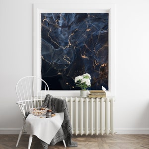 Navy Blue Marble Custom Cordless Roller Shades Blackout for Windows ...