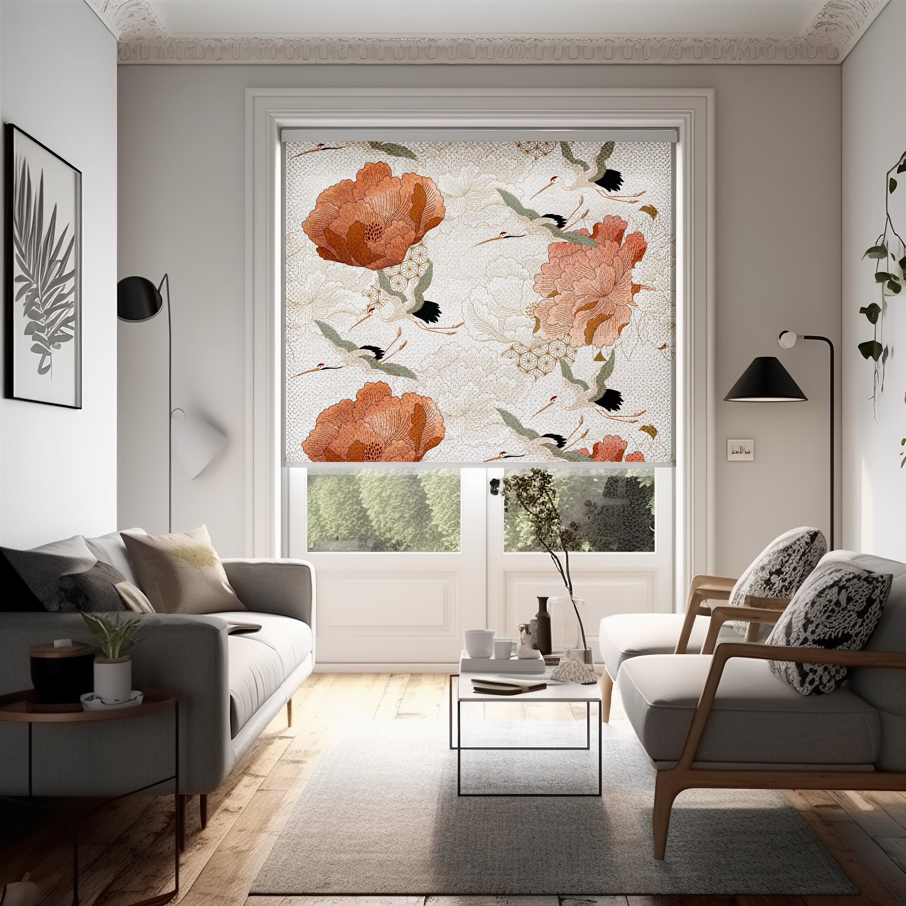 Japanese Crane Roller Blind: Floral Window Shade, Custom Sizes - Etsy