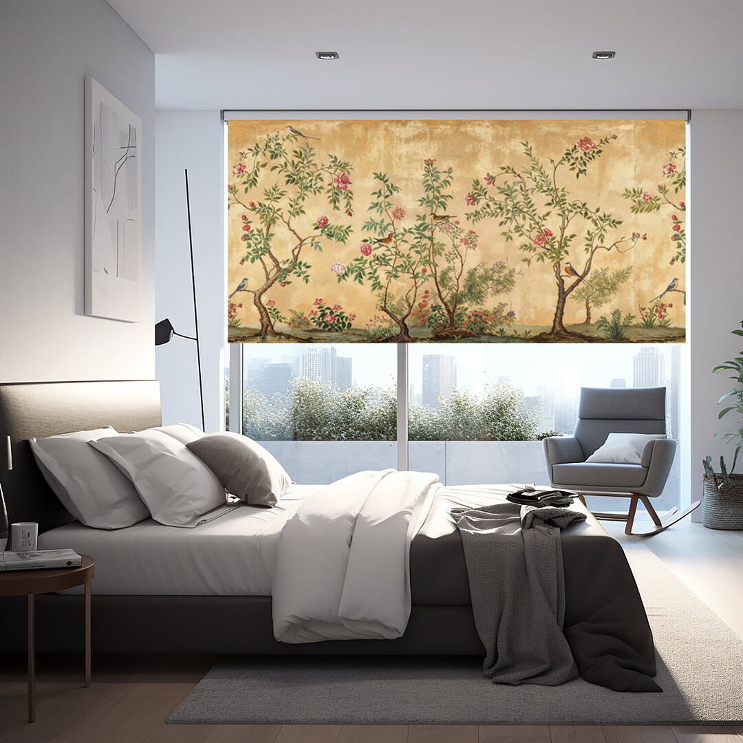 Vintage Chinoiserie Floral Roller Shades, Custom Botanical Garden ...