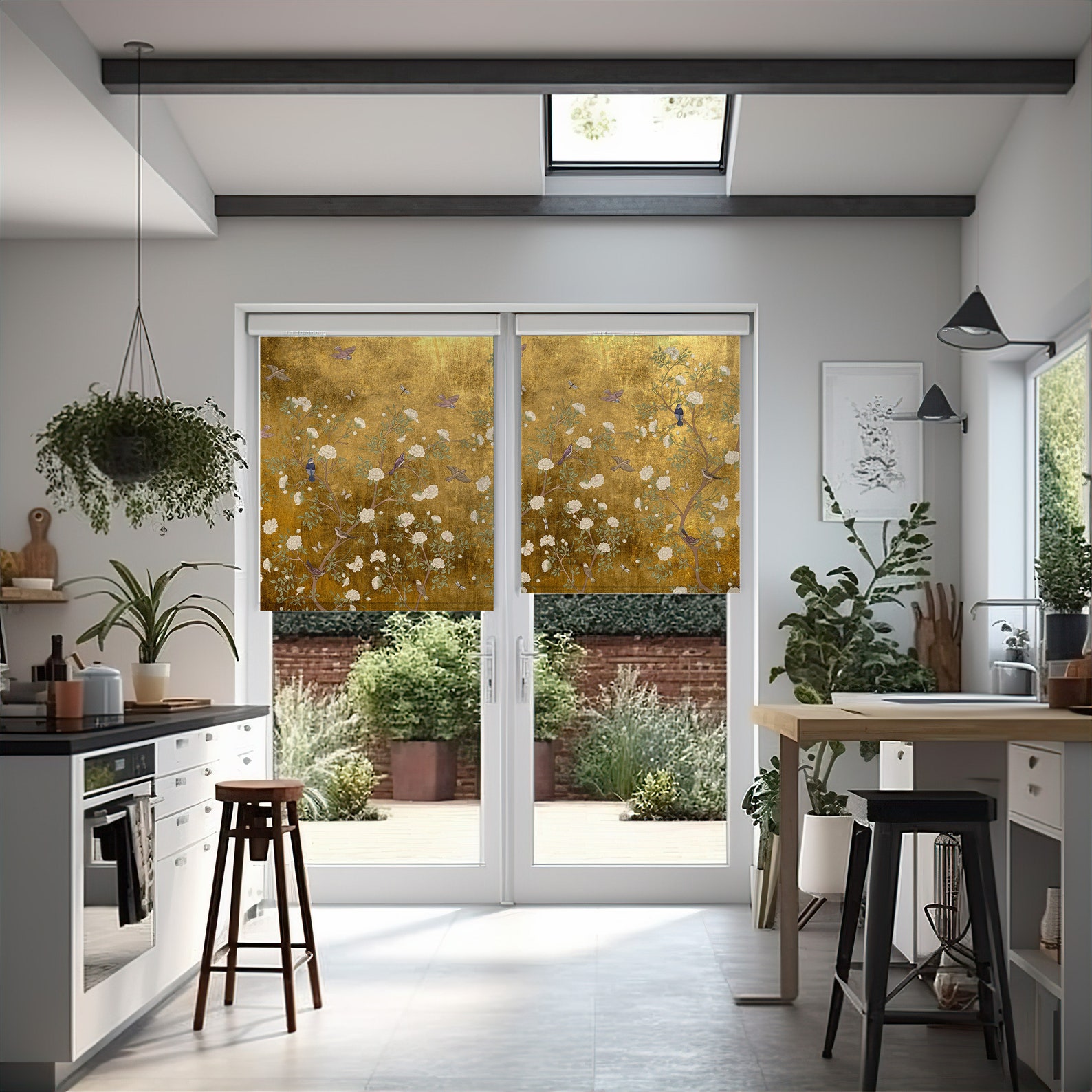 Gold Flowers and Birds Roller Shade: Custom Window Treatment, Light ...