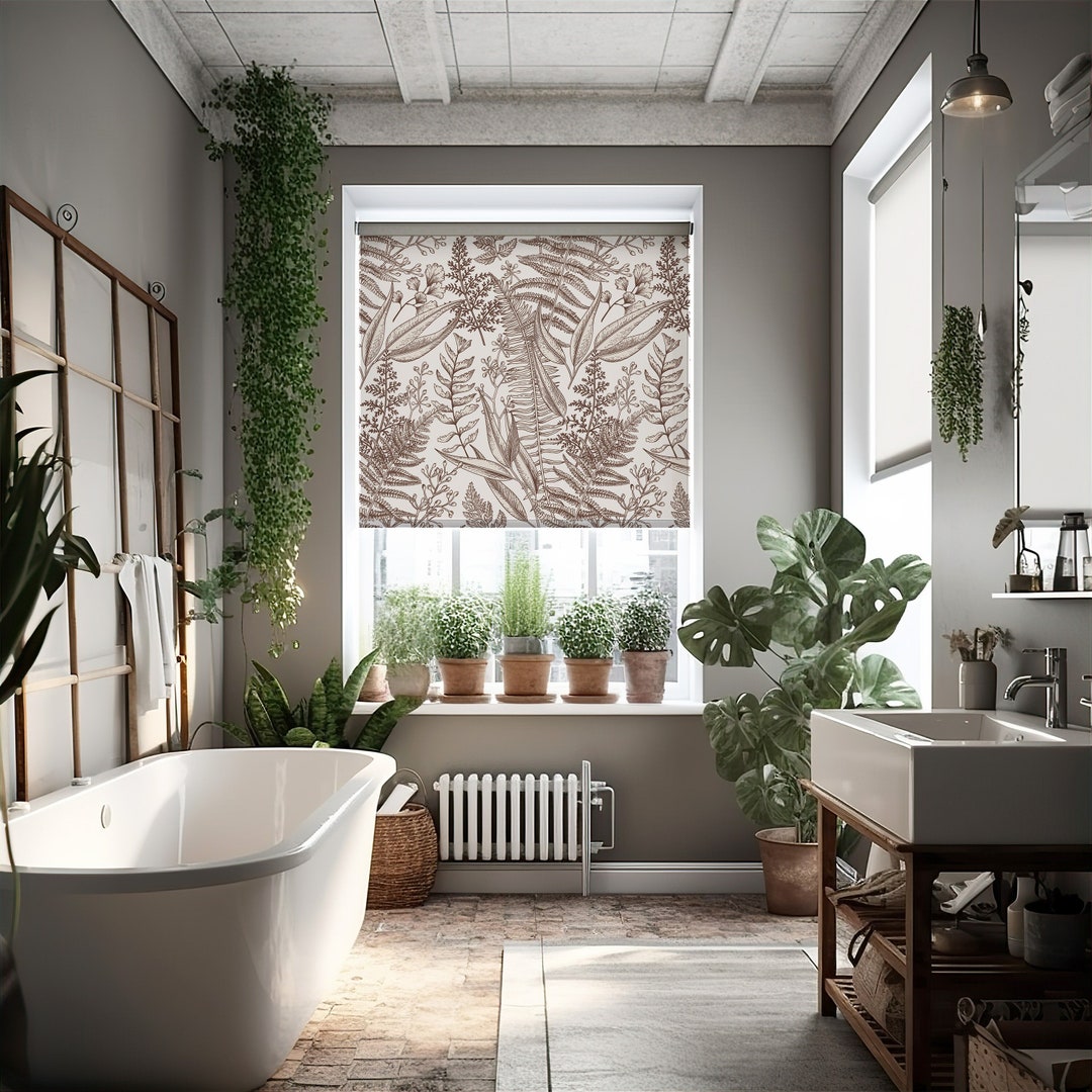 Fern Botanical Custom Window Treatments for Living Room, Vintage Brown ...