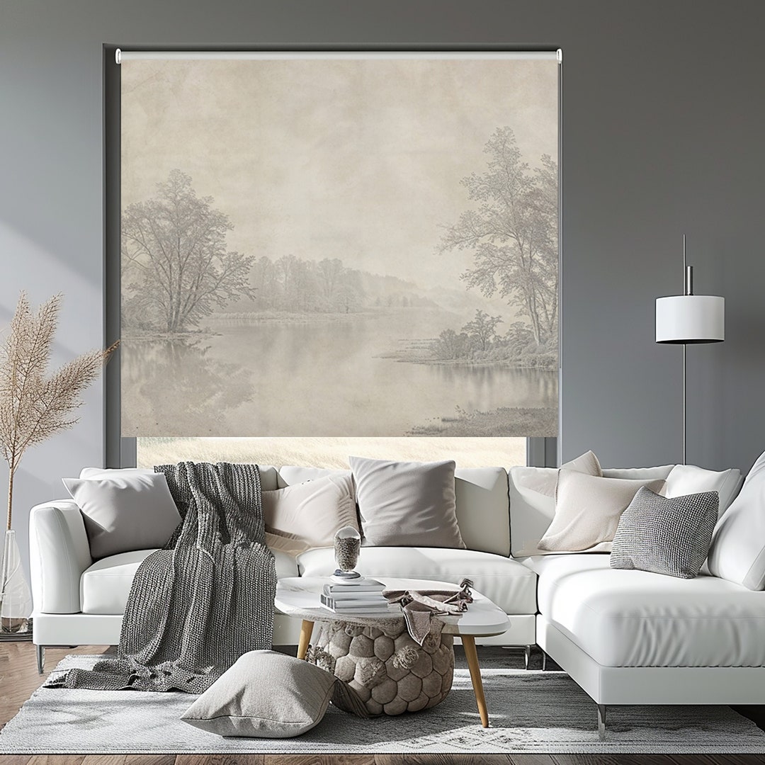 Landscape Roller Shade: Tranquil Lake View, Blackout or Standard Fabric ...