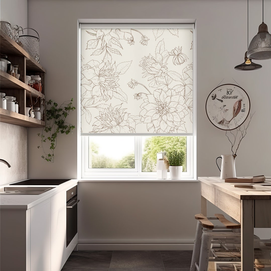White Floral Blackout Custom Window Treatments Panels for Bedroom, Light Filtering Roller Shades ...