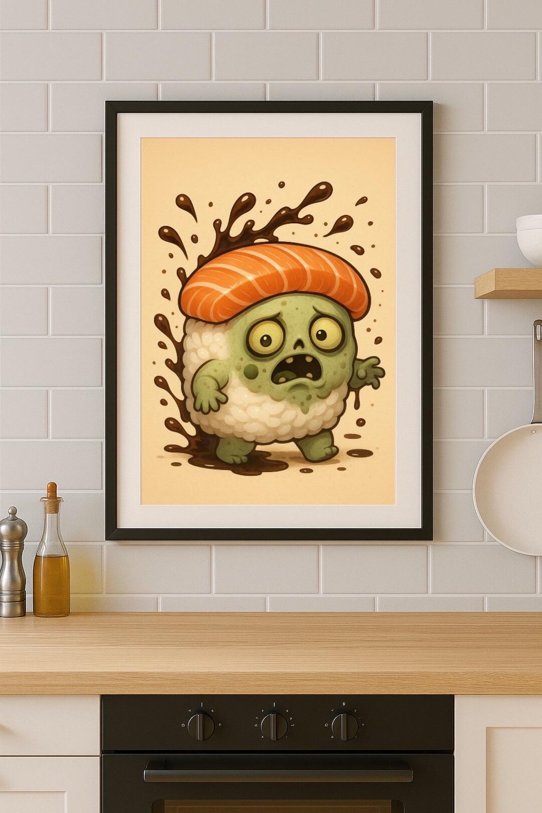 Zombie Sushi - Scared Salmon Nigiri | Creepy Kawaii Digital Art Print ...