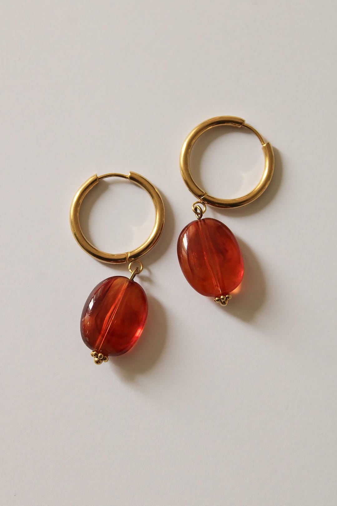 Emma - Amber Resin Beaded Hoop Earrings - Gold-plated Stainless Steel ...