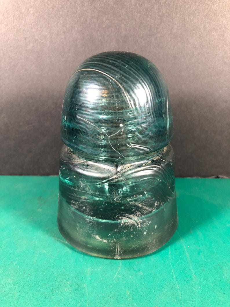 Glass Insulator | Vintage | Aqua Blue | 4" Tall | Brookfield | Embossed ...