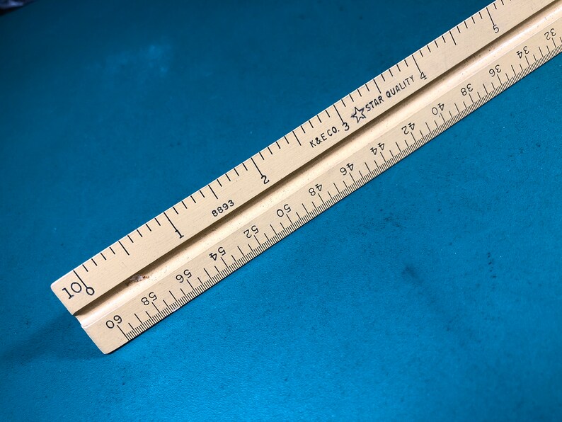 K&E Co. | Vintage Wooden 12" Triangular Scale | Drafting Ruler ...