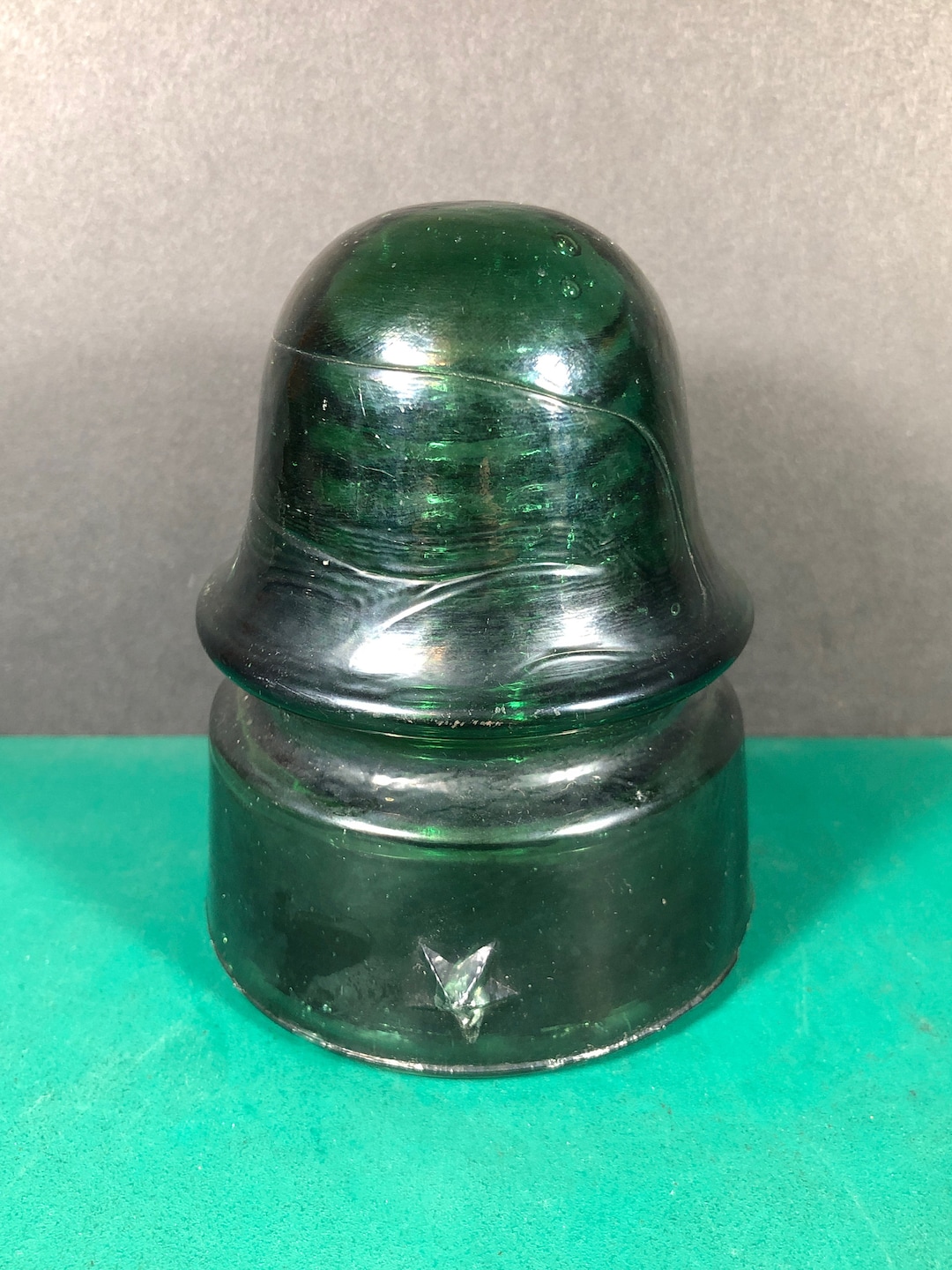 Glass Insulator | Vintage | Dark Green | 4" Tall | Embossed Star on ...