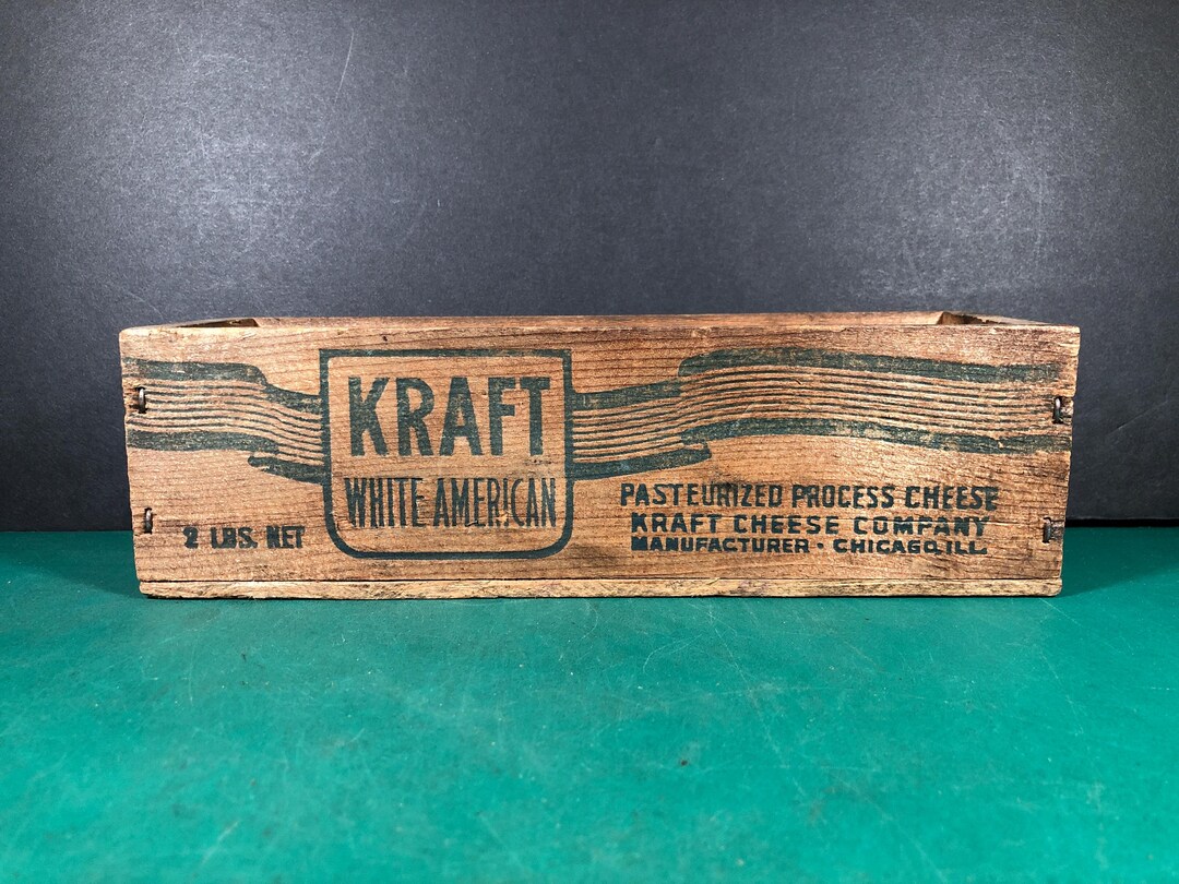 Kraft Vintage Wood Box 2lb White American Cheese Box Rustic Kitchen ...