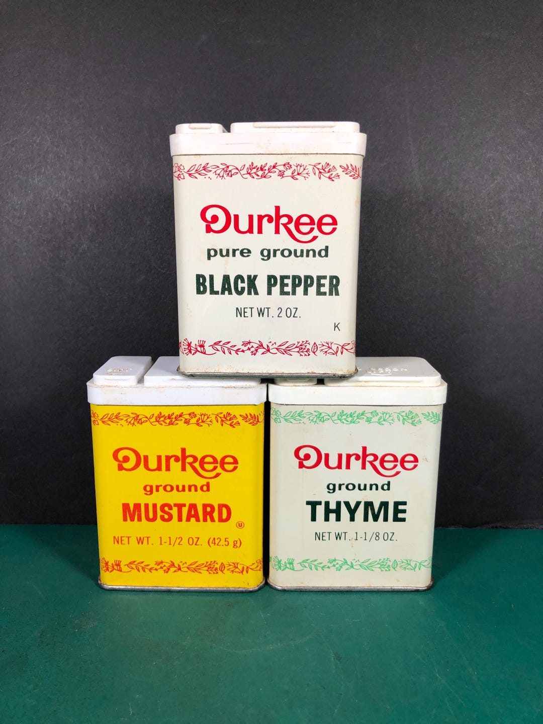Durkee 3 Lot | Vintage Spice Tin Lot | Ground Thyme - Ground Black ...