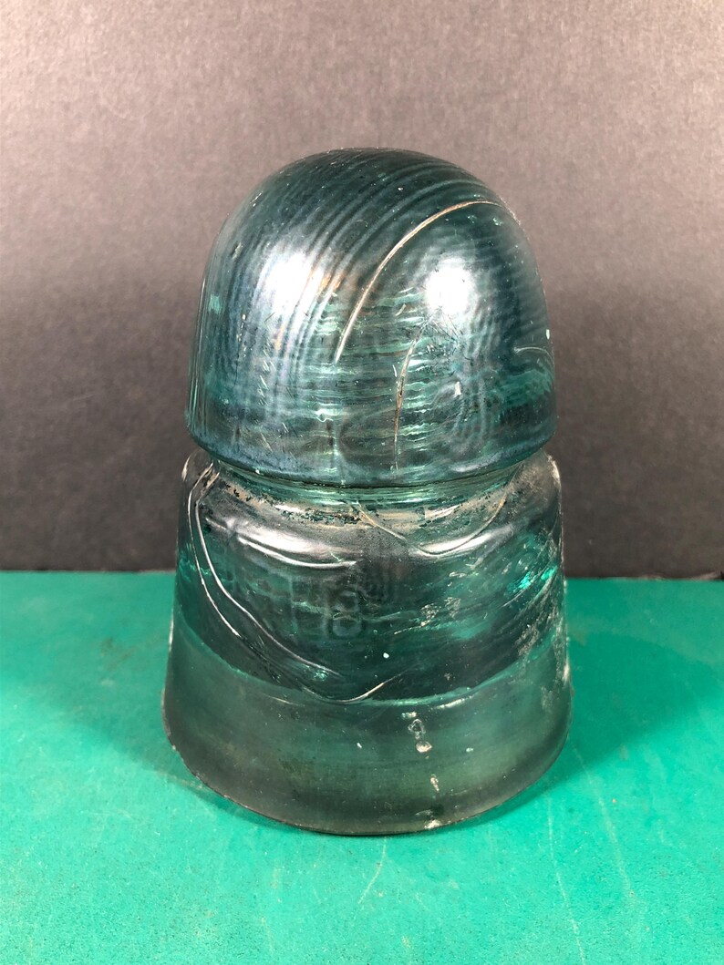 Glass Insulator | Vintage | Aqua Blue | 4" Tall | Brookfield | Embossed ...
