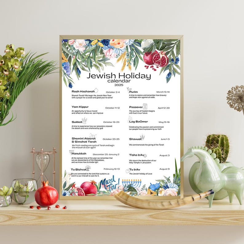 Jewish Holiday Calendar 2025 | Hebrew Calendar | Rosh Hashanah Gifts ...