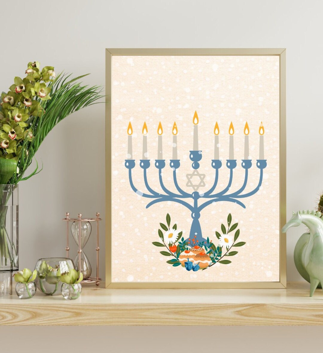 Boho Hanukkah Art Print | Printable Menorah Art | Jewish Art ...