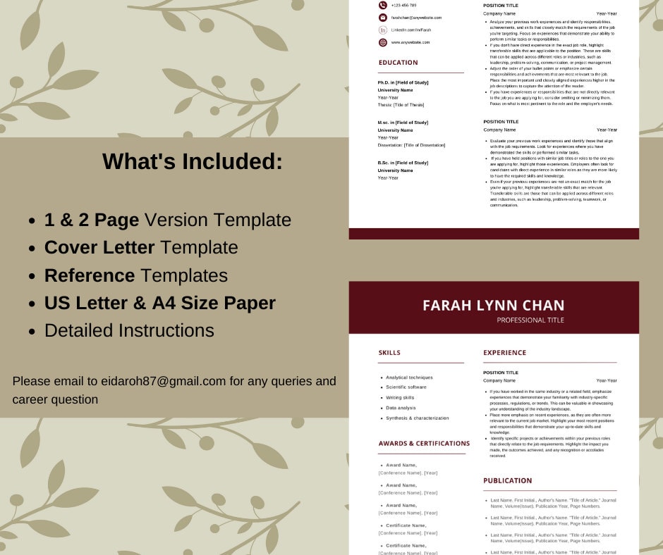 Professional Resume Template, Modern Resume Template 2024 With Two Page ...