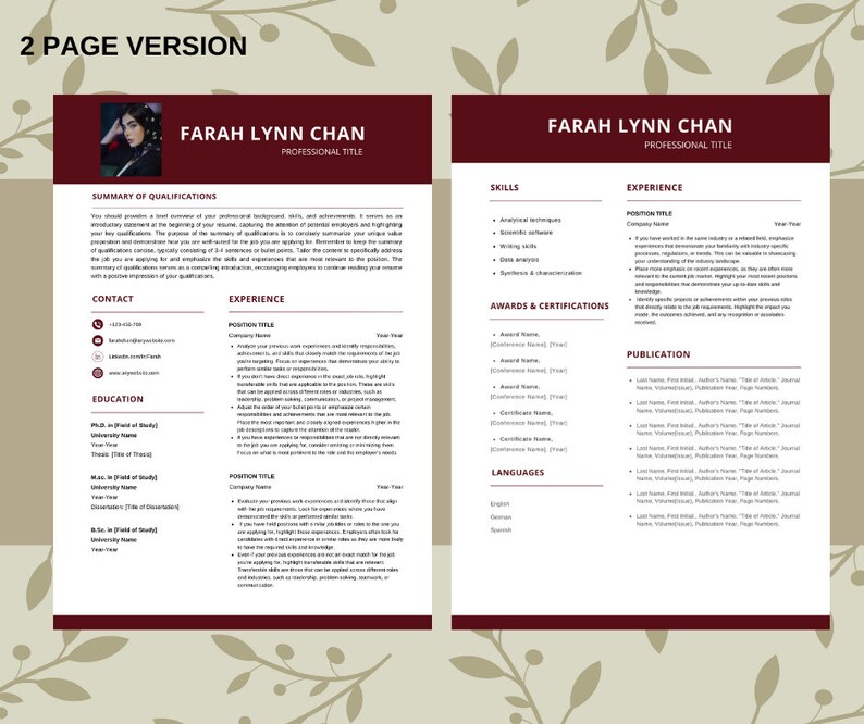 Professional Resume Template, Modern Resume Template 2024 With Two Page ...