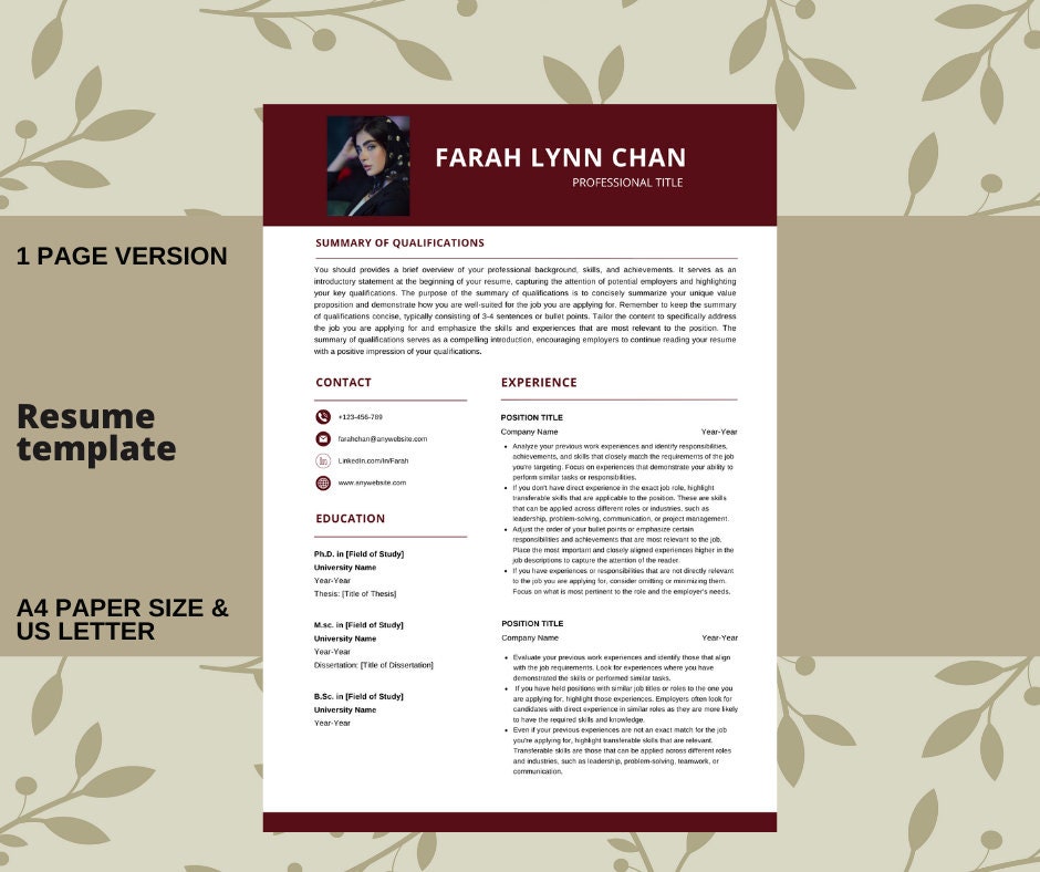 Professional Resume Template, Modern Resume Template 2024 With Two Page ...
