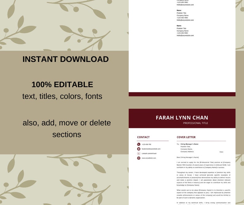 Professional Resume Template, Modern Resume Template 2024 With Two Page ...
