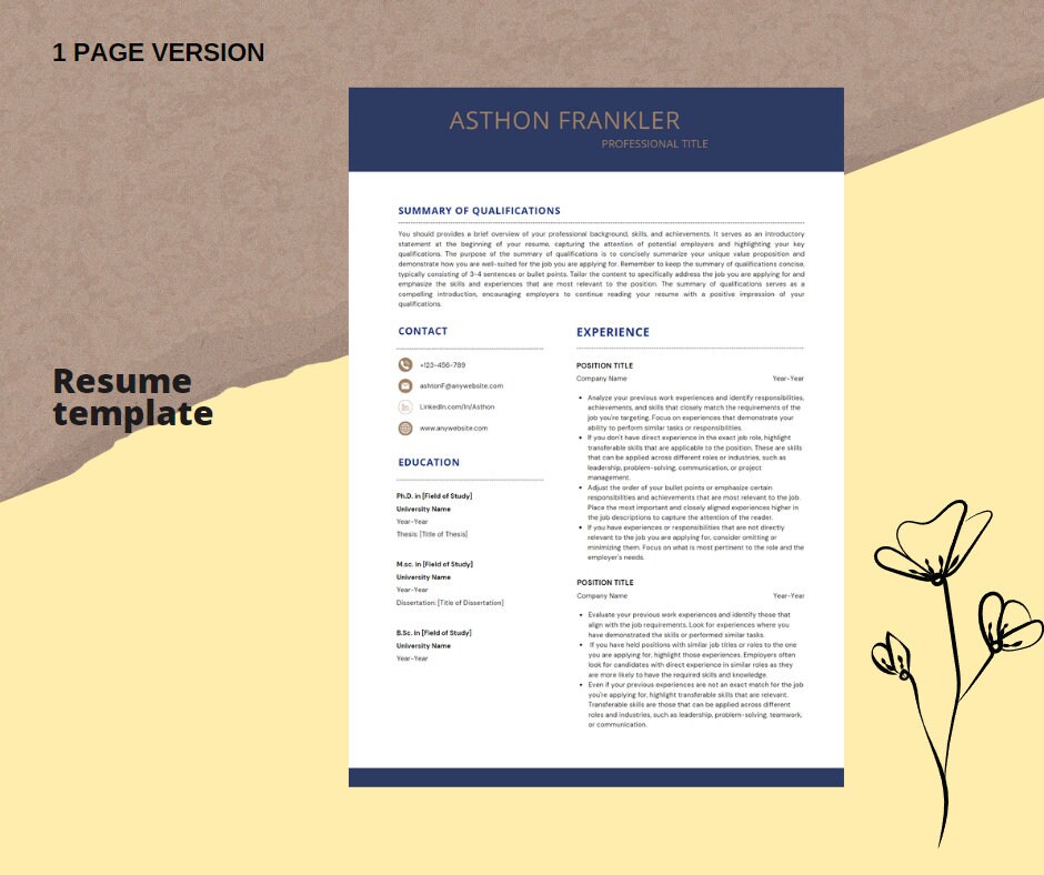 Professional Title Resume Template Canva 1, 2 Page Resume Templates ...