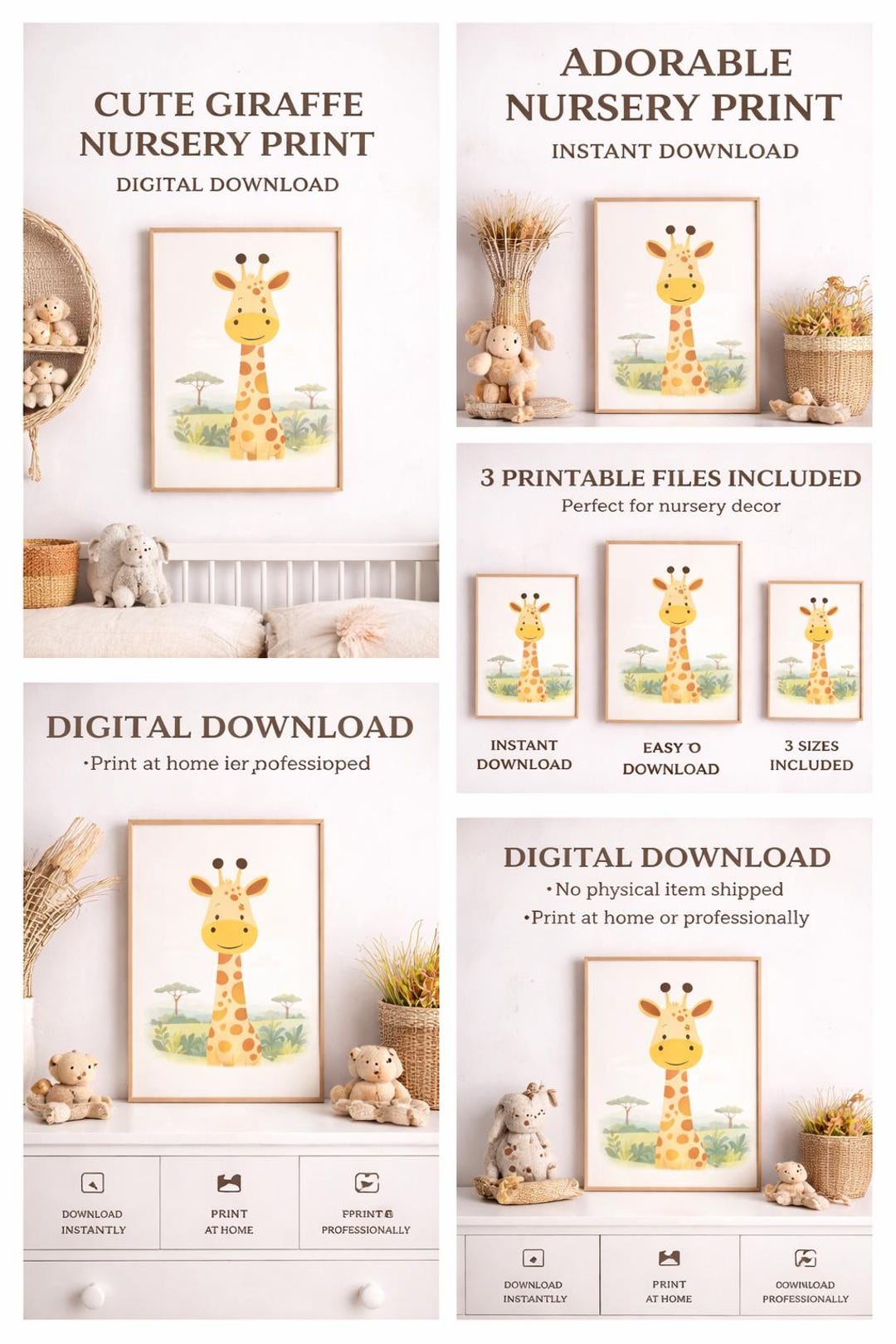 Cute Giraffe Nursery Printable Wall Art, Safari Nursery Decor, Baby ...