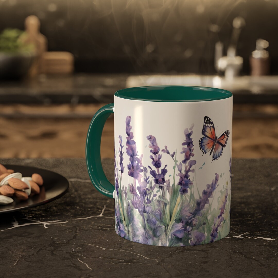 Pressed Lavender Mug With Butterflies | Colorful Graphic Colorful Mugs ...