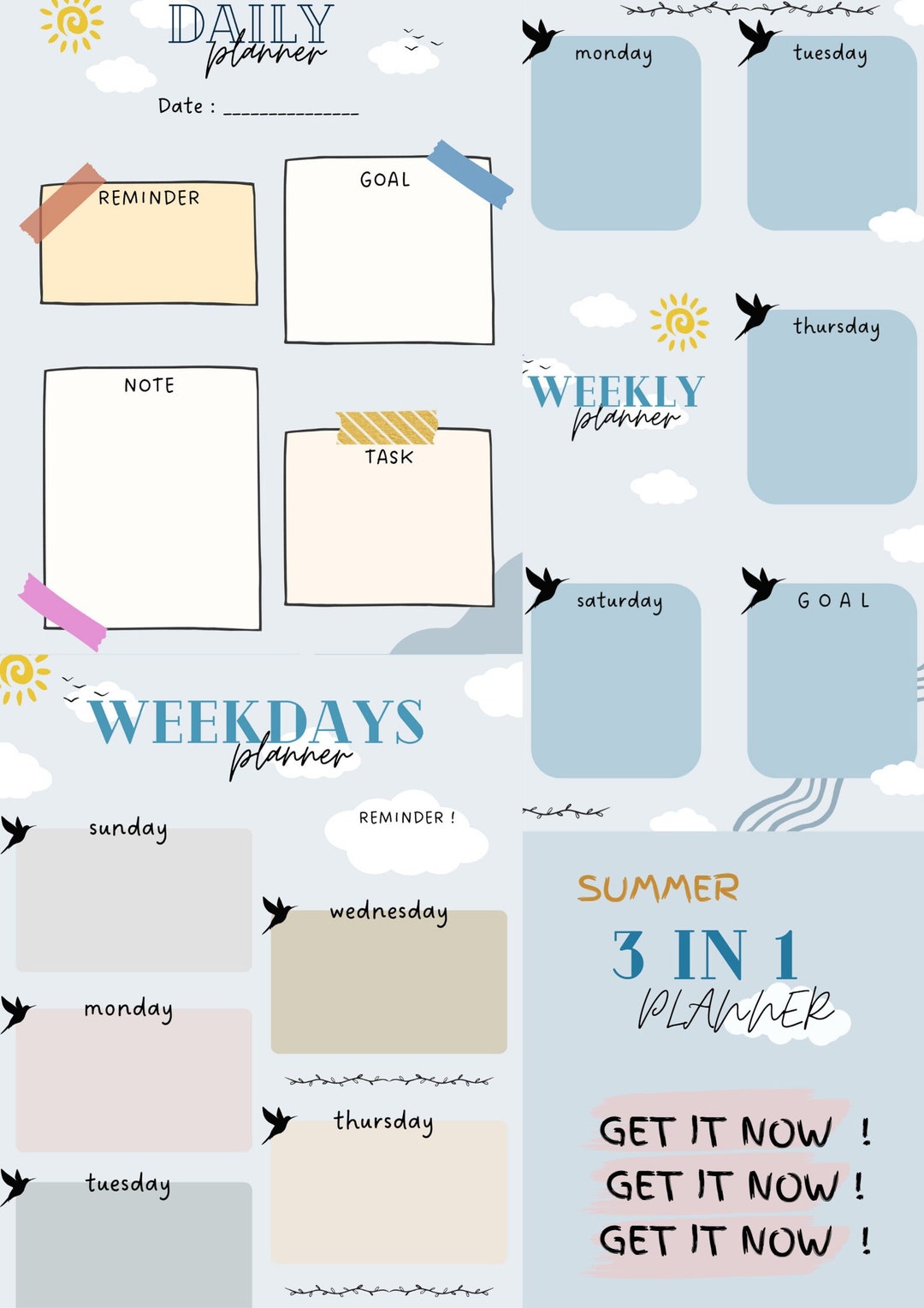 3 in 1 Planner Canva Template for Beginners | Daily Template | Weekdays ...