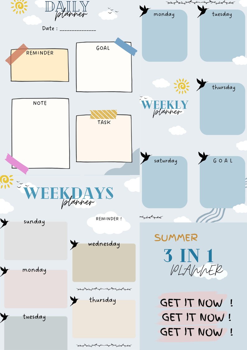3 in 1 Planner Canva Template for Beginners | Daily Template | Weekdays ...