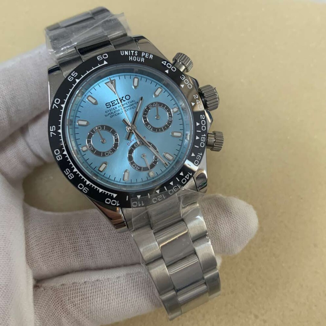 Seiko Mod Daytona Light Blue/ Black Quartz 40mm Stainless - Etsy