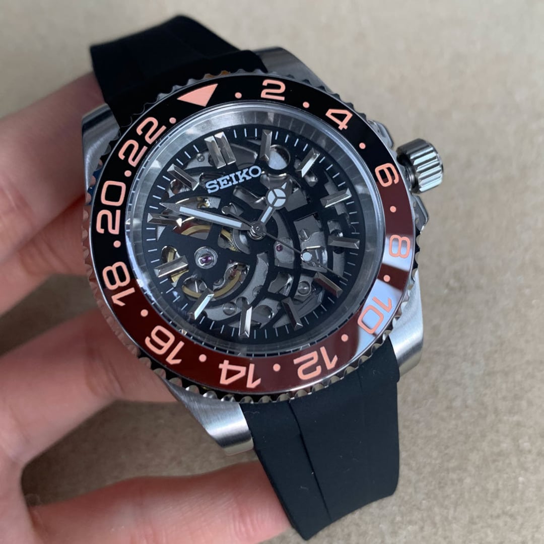 Seiko Mod Black GMT Skeleton Movement Automatic Mechanical - Etsy