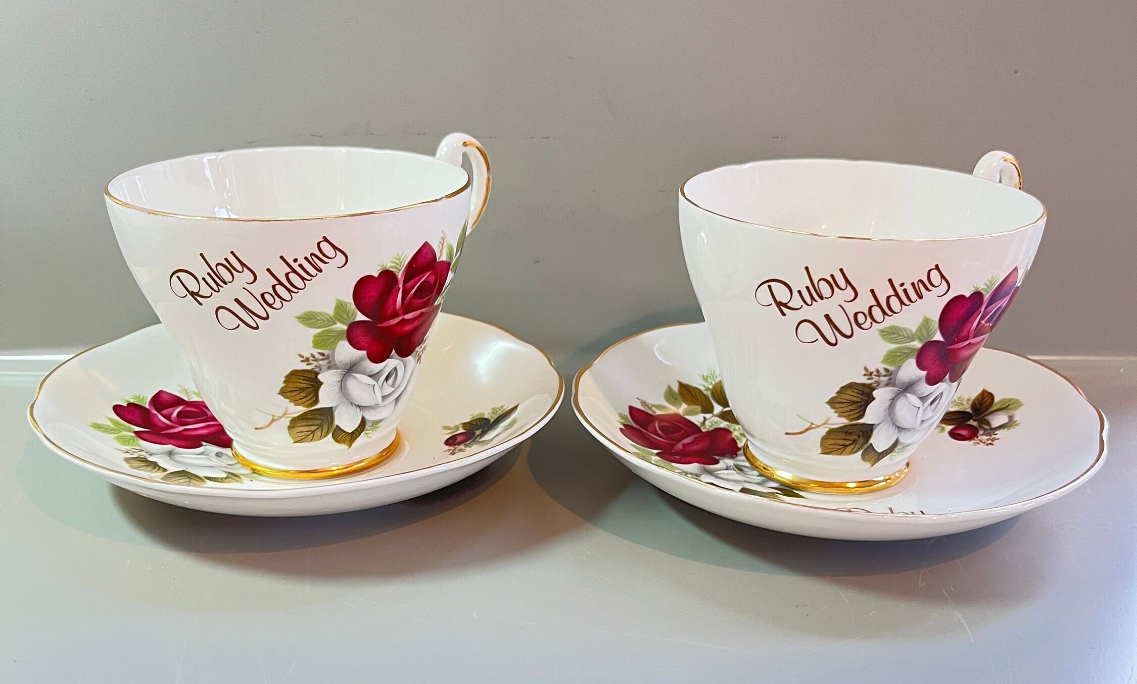 Vintage Ruby Wedding Anniversary Tea Cup & Saucer Sets Bone China Red ...