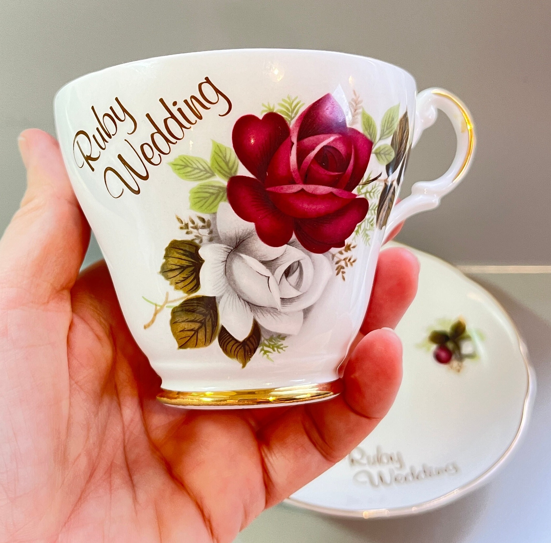 Vintage Ruby Wedding Anniversary Tea Cup & Saucer Sets Bone China Red ...