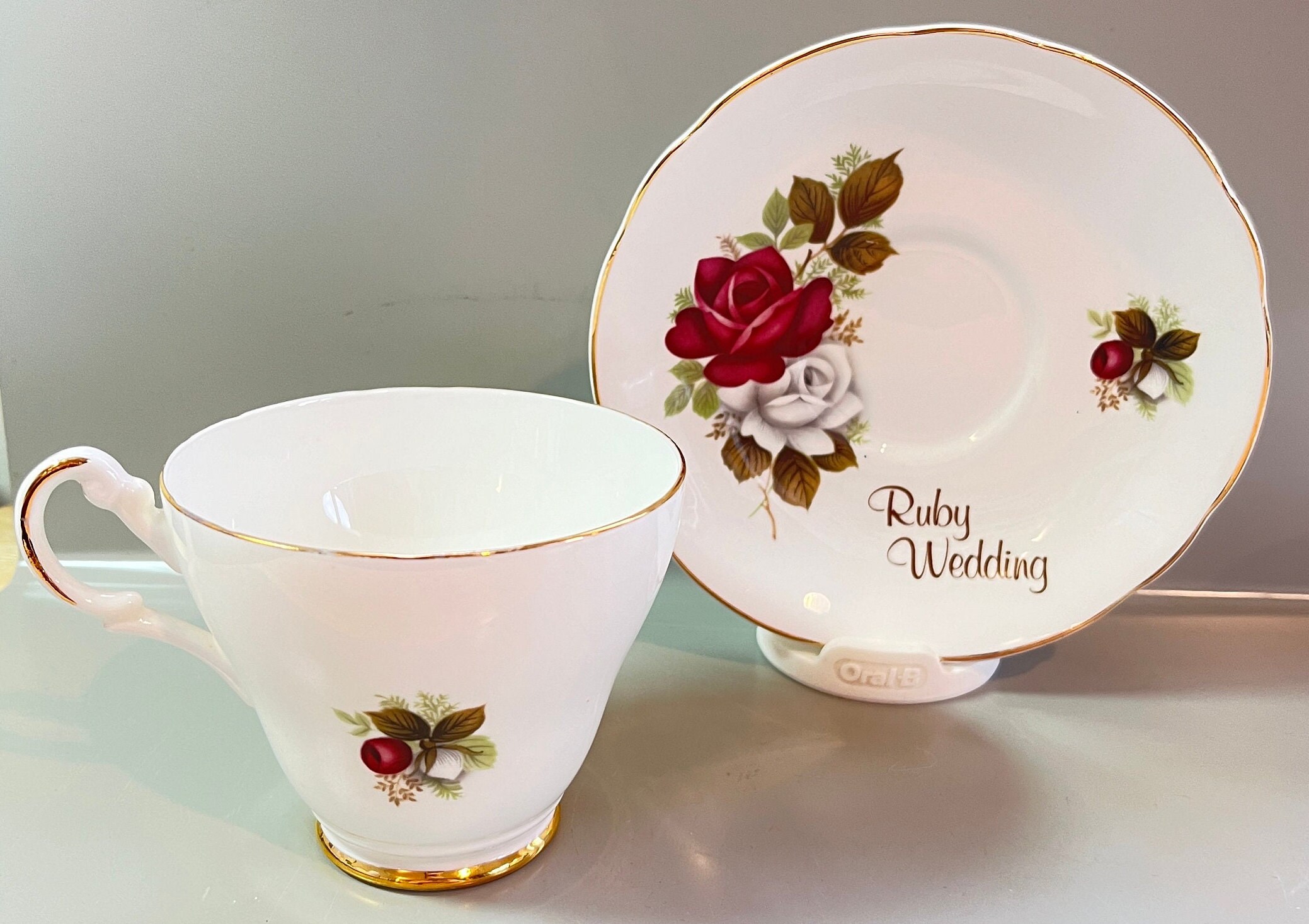 Vintage Ruby Wedding Anniversary Tea Cup & Saucer Sets Bone China Red ...