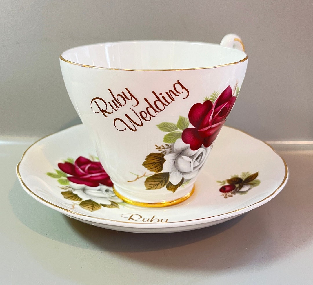 Vintage Ruby Wedding Anniversary Tea Cup & Saucer Sets Bone China Red ...